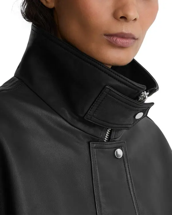 REISS Cara Leather Bomber Jacket