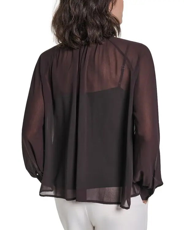 Karl Lagerfeld Paris Chiffon Tie Neck Blouse - Chocolate