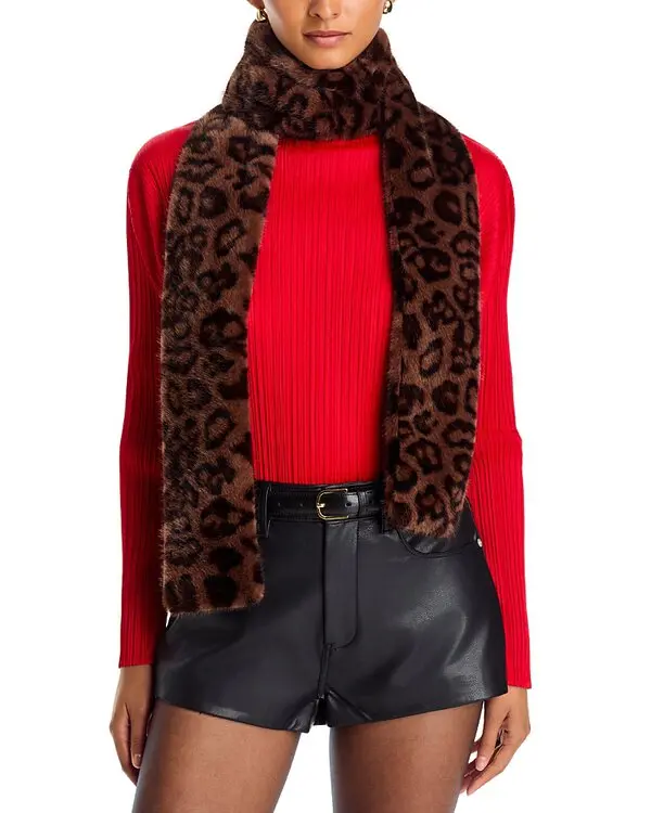 Aqua Faux Fur Skinny Scarf Exclusive - Leopard