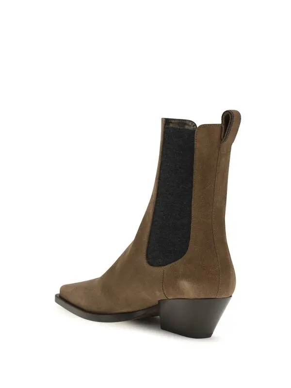 Brunello Cucinelli Suede Texan Ankle Boots