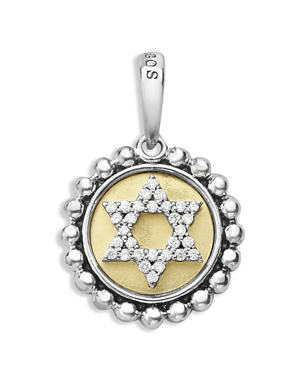 Lagos 18k Yellow Gold & Sterling Signature Caviar Diamond Star Of David Bead Frame Pendant, 0.12 Tcw - Silver