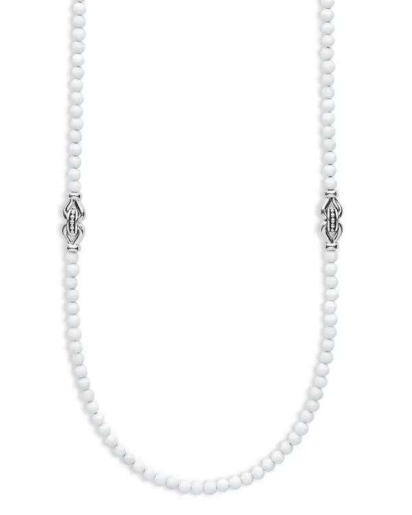 Lagos Sterling Signature Caviar White Agate Station Necklace, 34