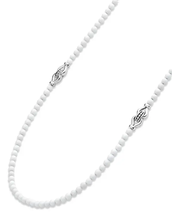 Lagos Sterling Signature Caviar White Agate Station Necklace, 34