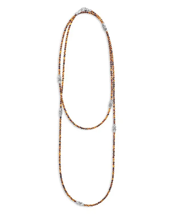 Lagos Sterling Signature Caviar Tiger Eye Station Necklace, 34 - Silver