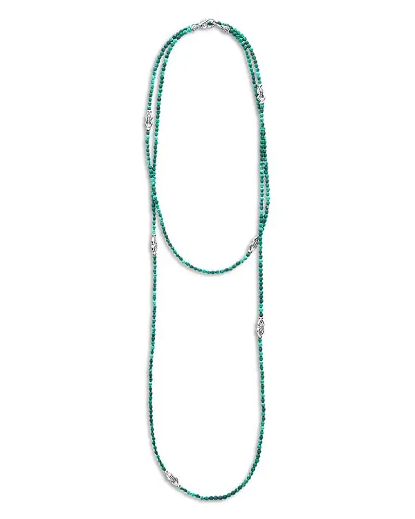 Lagos Sterling Signature Caviar Malachite Station Necklace, 34