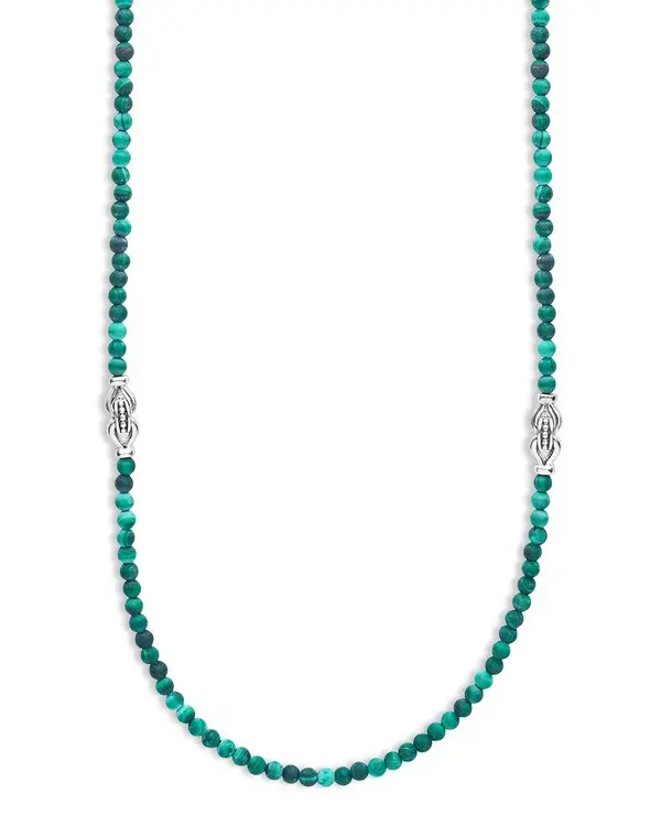 Lagos Sterling Signature Caviar Malachite Station Necklace, 34