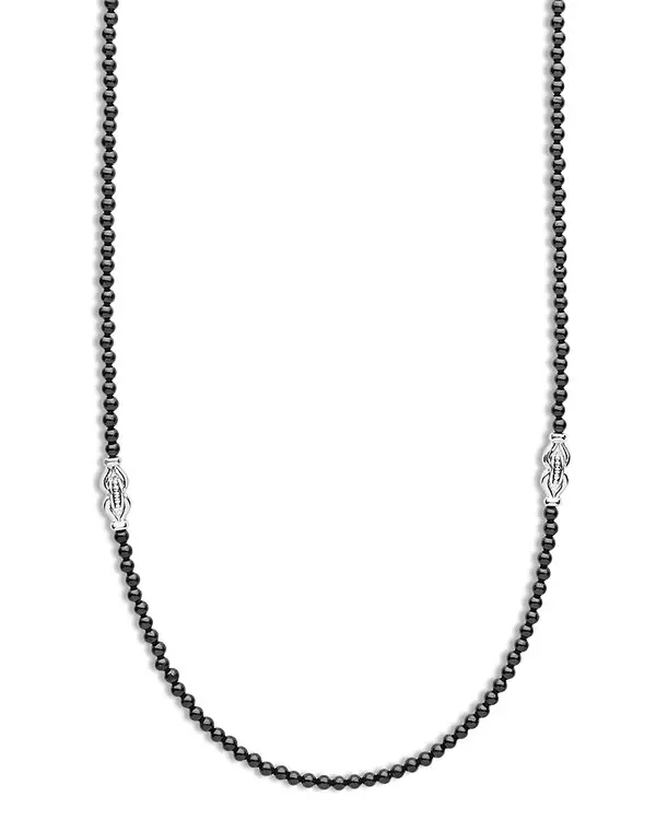 Lagos Sterling Signature Caviar Black Agate Station Necklace, 34