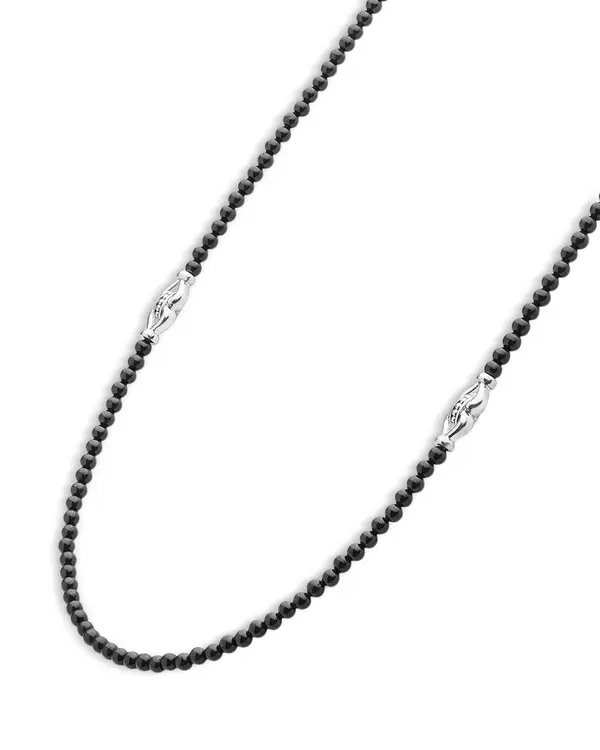 Lagos Sterling Signature Caviar Black Agate Station Necklace, 34