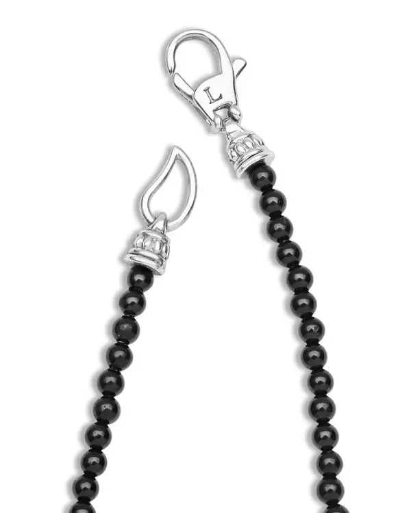 Lagos Sterling Signature Caviar Black Agate Station Necklace, 34