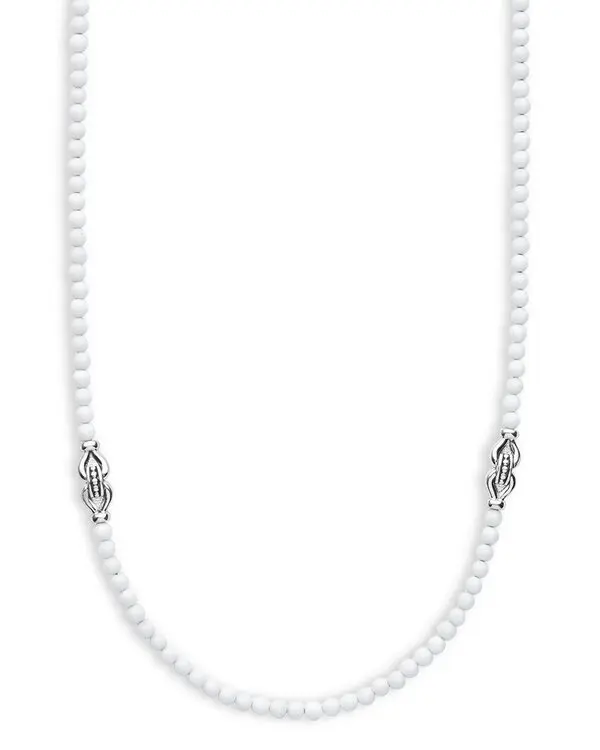 Lagos Sterling Signature Caviar White Agate Station Necklace, 18