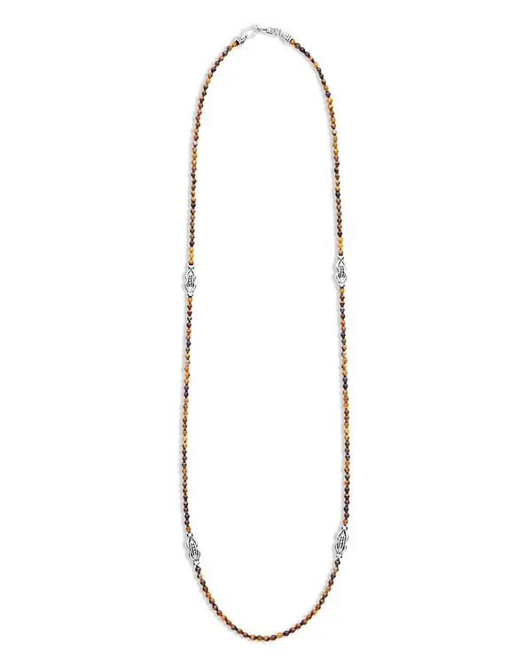 Lagos Sterling Signature Caviar Tiger Eye Station Necklace, 18 - Silver