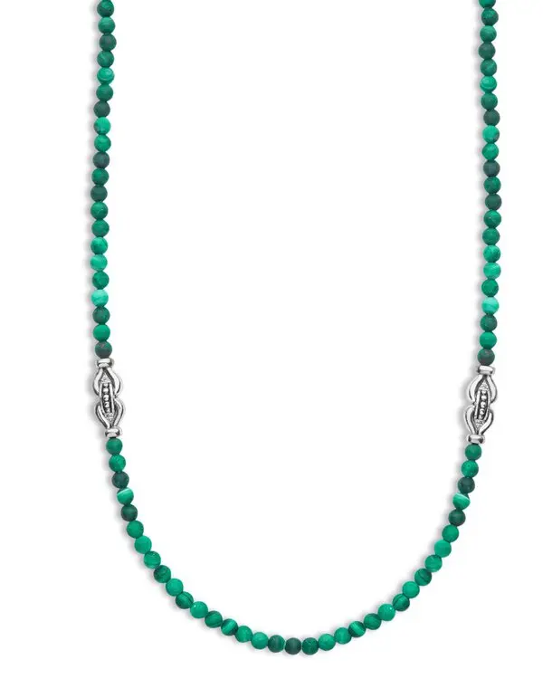 Lagos Sterling Signature Caviar Malachite Station Necklace, 18