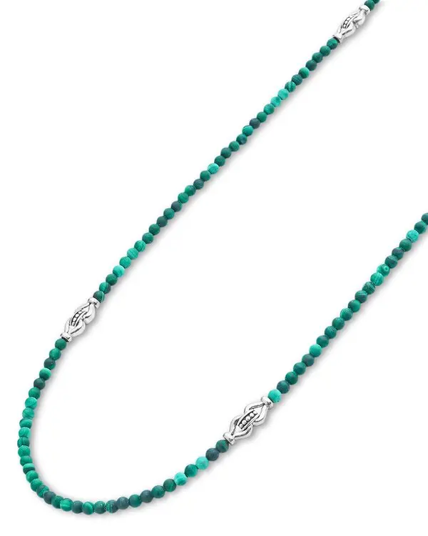 Lagos Sterling Signature Caviar Malachite Station Necklace, 18