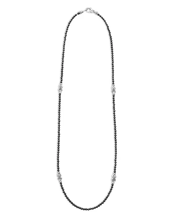 Lagos Sterling Signature Caviar Black Agate Station Necklace, 18