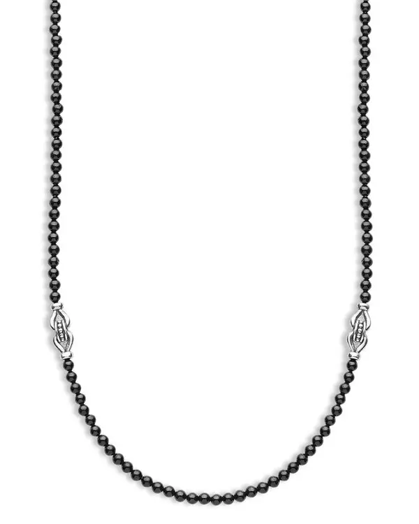 Lagos Sterling Signature Caviar Black Agate Station Necklace, 18