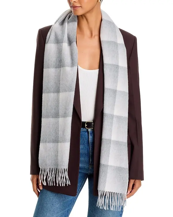 Bloomingdale'S Amicale Ombre Plaid Cashmere Scarf - Grey