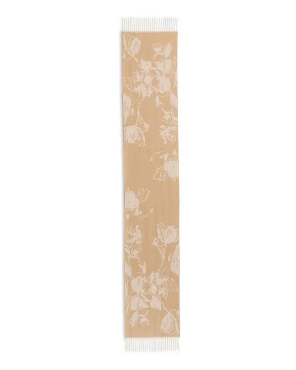 AMICALE CASHMERE Woven Floral Cashmere Scarf - Camel