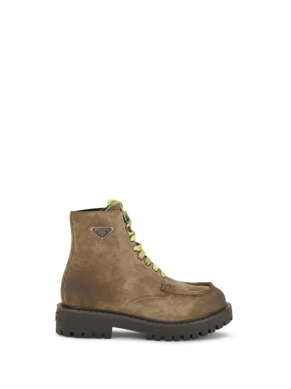 Prada Suede Lace-up Ankle Boots