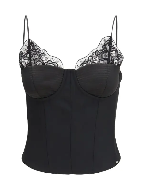 NISSA Wool-blend Lace Top - Black