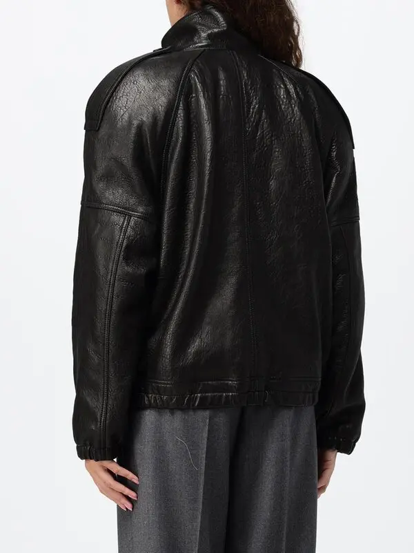 Saint Laurent Cropped Lamb Leather Jacket With Ruched Shoulders