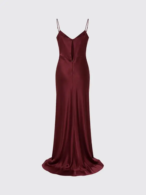 Max Mara Long Satin V-neck Evening Gown With Small Train