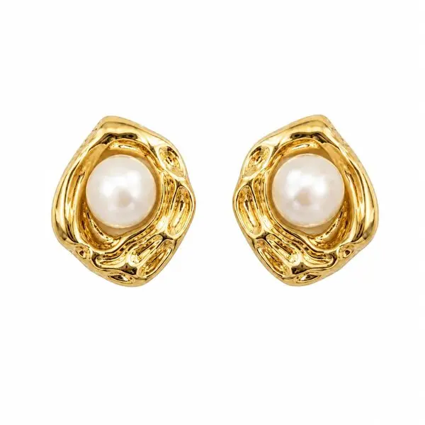ANGEL BAROCCO Freshwater Pearl Molten Organic Stud Earrings - Silver