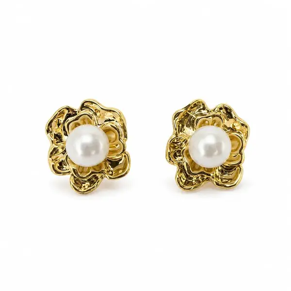 ANGEL BAROCCO Freshwater Pearl Sculpted Flower Stud Earrings - Silver