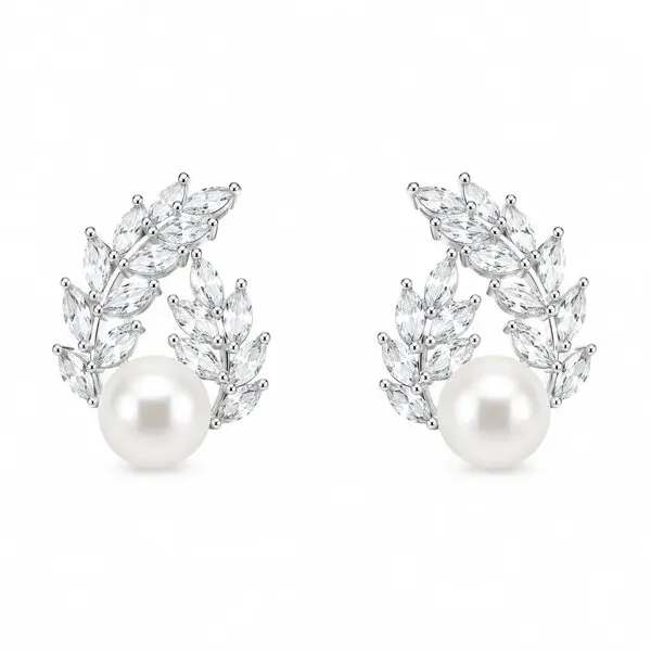 ANGEL BAROCCO Freshwater Pearl Crystal Laurel Stud Earrings - Silver