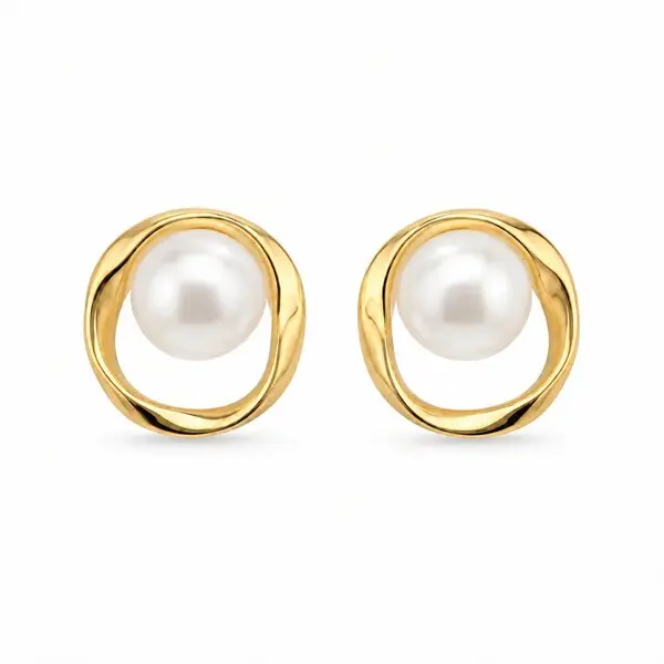 ANGEL BAROCCO Freshwater Pearl Organic Circle Stud Earrings - Silver