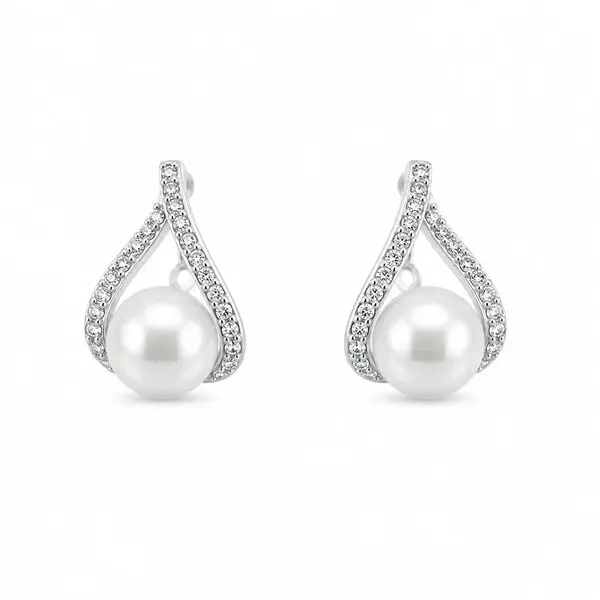 ANGEL BAROCCO Freshwater Pearl Crystal Teardrop Stud Earrings - Silver
