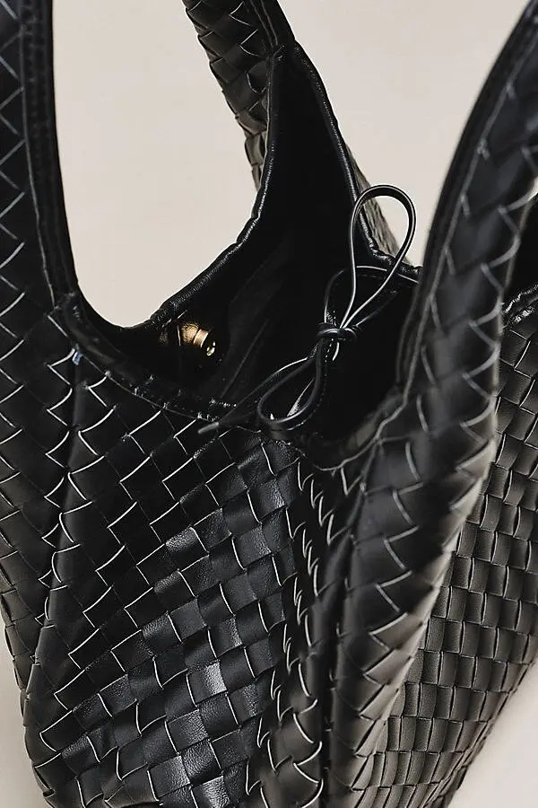 Anthropologie Woven Faux Leather Hobo Bag - Black