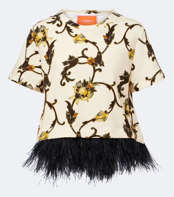 La DoubleJ La Scala Fringed Printed Cotton T-shirt
