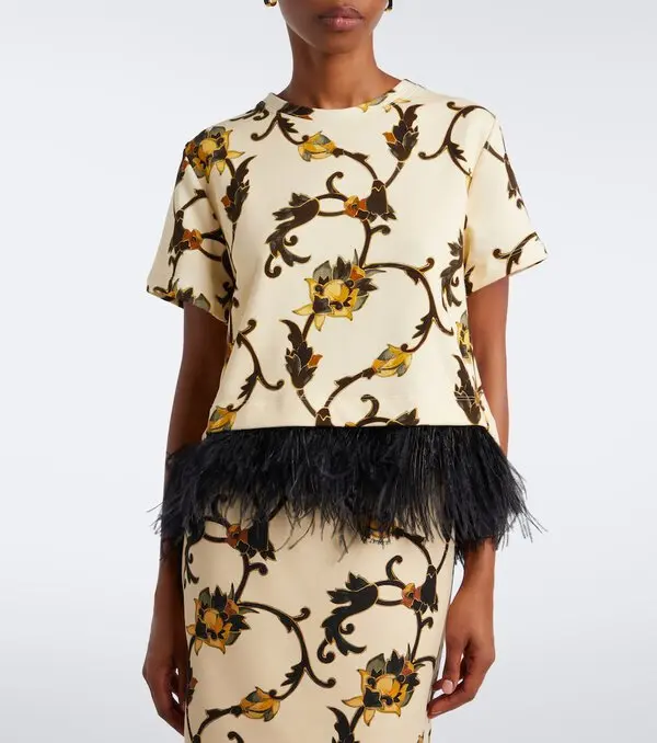 La DoubleJ La Scala Fringed Printed Cotton T-shirt