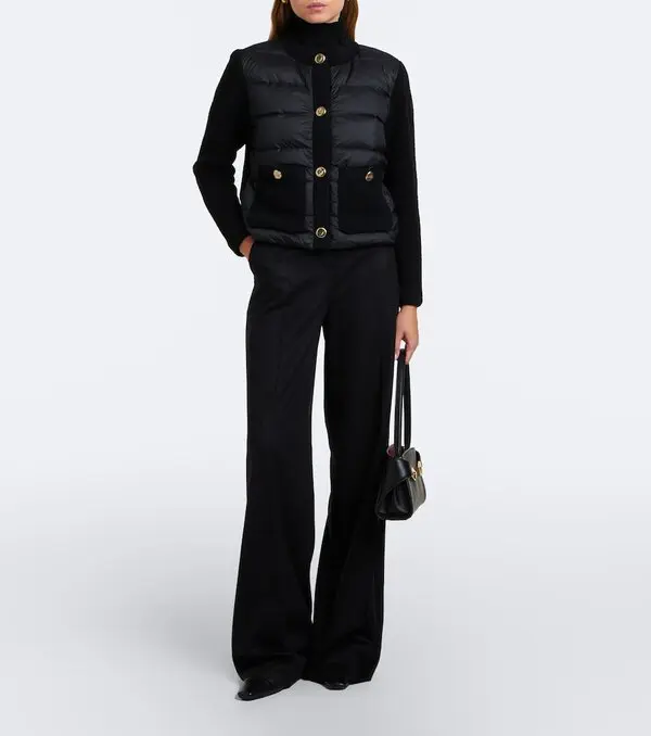 Moncler Down-paneled Wool-blend Cardigan - Black