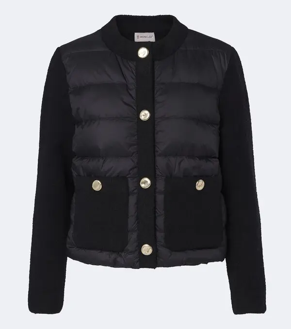 Moncler Down-paneled Wool-blend Cardigan - Black