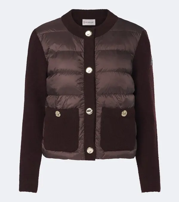 Moncler Down-paneled Wool-blend Cardigan - Brown