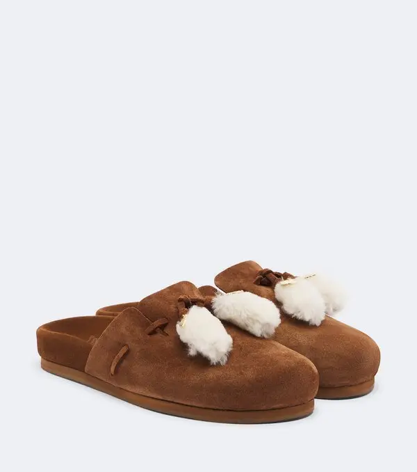 ANCIENT GREEK SANDALS Lasi Shearling-trimmed Suede Mules - Brown