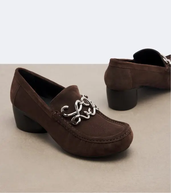 Loewe Double L Suede Loafer Pumps