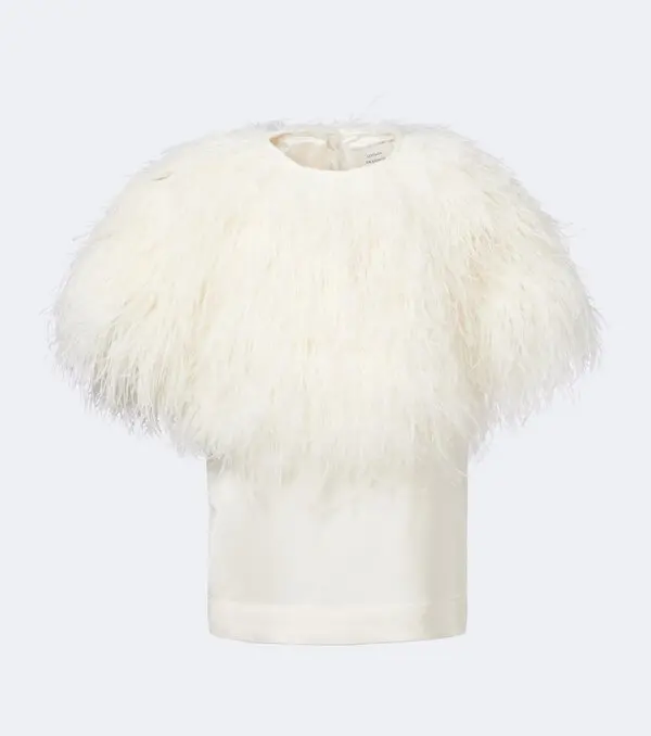 Loulou De Saison Iona Feather-trimmed Top - Neutrals