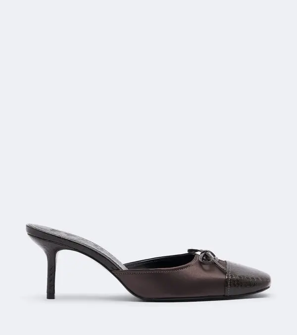 Staud Faye Leather-trimmed Satin Mules - Brown