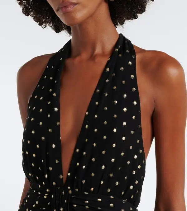 Rixo Alaina Polka-dot Halterneck Midi Dress