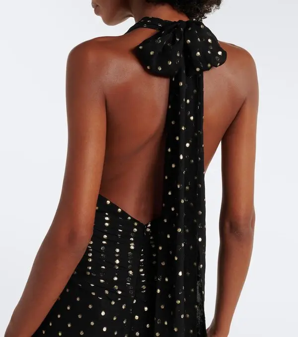 Rixo Alaina Polka-dot Halterneck Midi Dress
