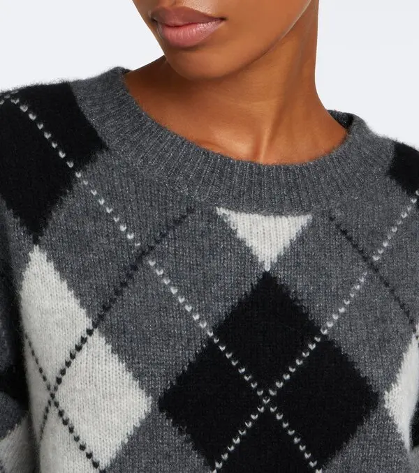 NILI LOTAN Donnika Argyle Cashmere And Silk Sweater - Grey