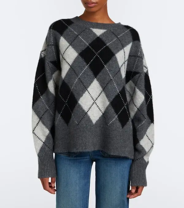 NILI LOTAN Donnika Argyle Cashmere And Silk Sweater - Grey