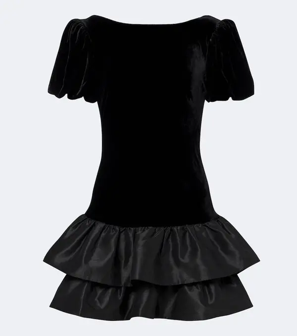 Rixo Anabella Tiered Velvet Minidress