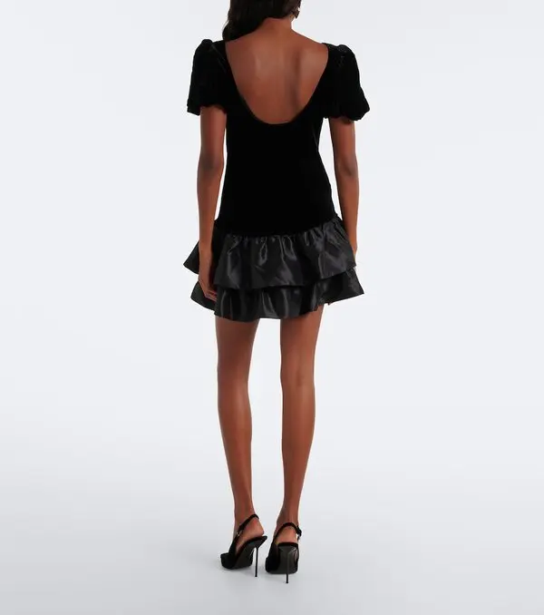 Rixo Anabella Tiered Velvet Minidress