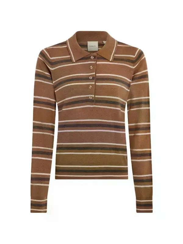 Varley Mayra Striped Polo Top - Brown