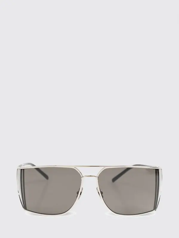 Saint Laurent Metal Shield Sunglasses With Double Bridge And Smoked Lenses - Silver