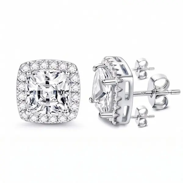 SOPHELIA Cushion Cut Pavé Halo Stud Earrings For