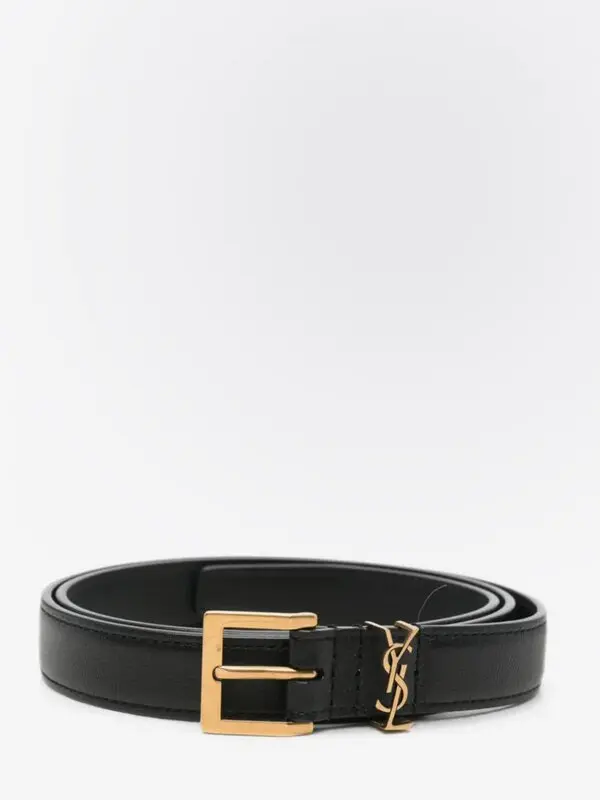 Saint Laurent Cassandre Slim Belt In Smooth Calfskin With Monogram - Black